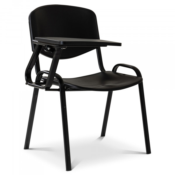 Chaise conférence avec tablette rabattable noire en polypropylene.